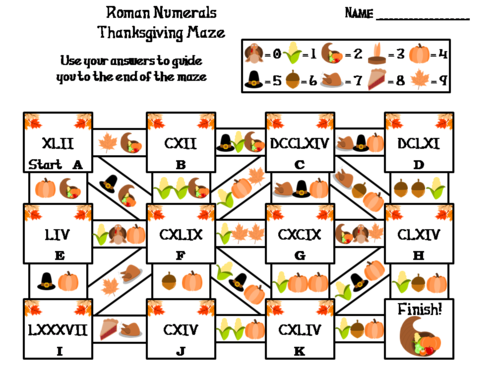Roman Numerals Activity: Thanksgiving Math Maze | Teaching Resources