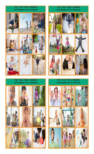 Childhood Activities Spanish Legal Size Photo Tic-Tac-Toe or Bingo Card ...