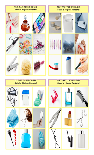 Health and Personal Hygiene Spanish Legal Size Photo Tic-Tac-Toe or ...