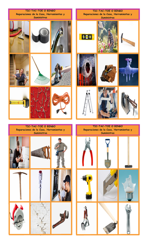 House Repairs, Tools, and Supplies Spanish Legal Size Photo Tic-Tac-Toe ...