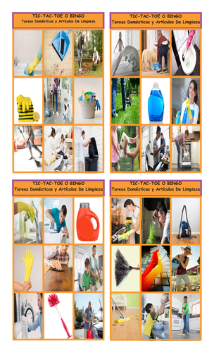 Household Chores and Cleaning Supplies Spanish Legal Size Photo Tic-Tac ...