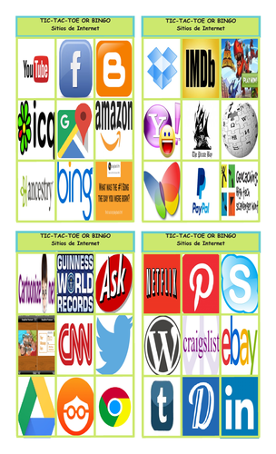 Internet Sites Spanish Legal Size Photo Tic-Tac-Toe or Bingo Card Game ...