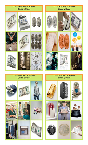 Money and Banking Spanish Legal Size Photo Tic-Tac-Toe or Bingo Card ...