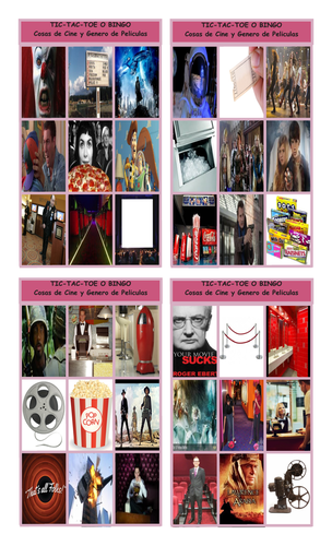 Movie Things and Genres Spanish Legal Size Photo Tic-Tac-Toe or Bingo ...