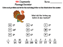 Exponents Thanksgiving Math Activity: Message Decoder | Teaching Resources