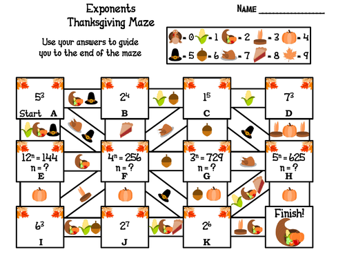 Exponents Activity: Thanksgiving Math Maze | Teaching Resources