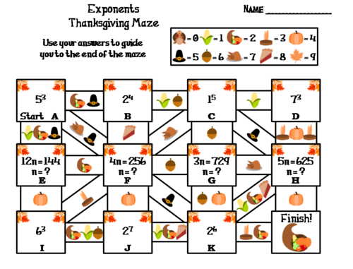 Exponents Activity: Thanksgiving Math Maze | Teaching Resources