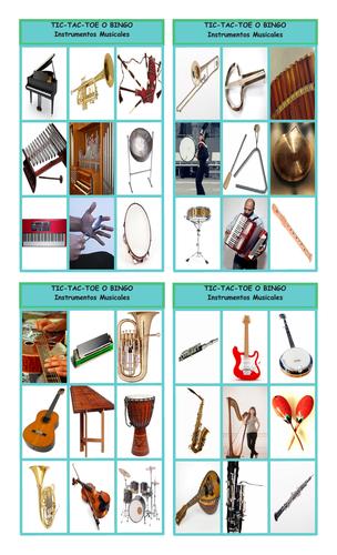 Musical Instruments Spanish Legal Size Photo Tic-Tac-Toe or Bingo Card ...