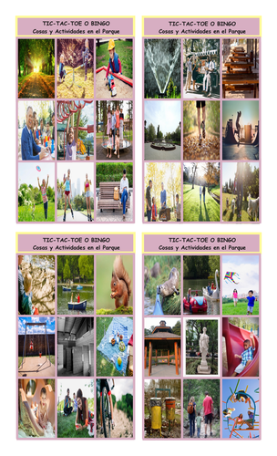 Park Things and Activities Spanish Legal Size Photo Tic-Tac-Toe or ...