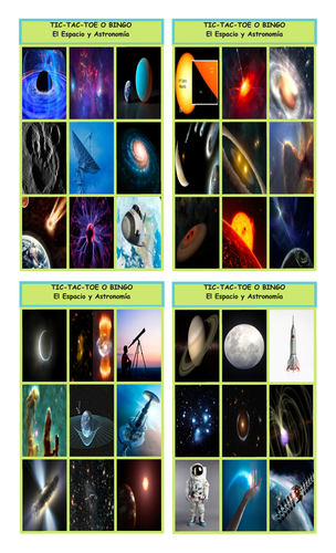 Space and Astronomy Spanish Legal Size Photo Tic-Tac-Toe or Bingo Card ...