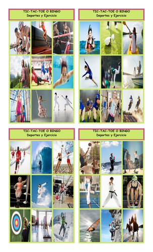 Sports and Exercise Spanish Legal Size Photo Tic-Tac-Toe or Bingo Card ...