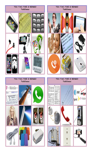 Telephones Spanish Legal Size Photo Tic-Tac-Toe or Bingo Card Game ...