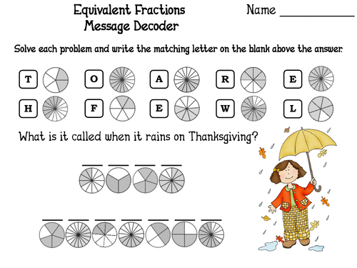 Equivalent Fractions Thanksgiving Math Activity: Message Decoder ...