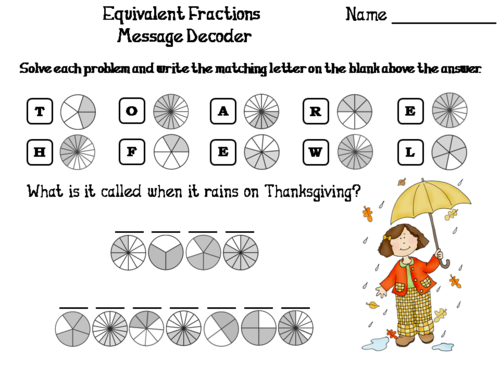 Equivalent Fractions Thanksgiving Math Activity: Message Decoder ...