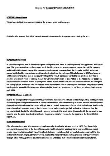 Reasons for Second Public Health Act Edexcel Medicine | Teaching Resources