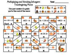 Multiplying and Dividing Integers Activity: Thanksgiving Math Maze ...