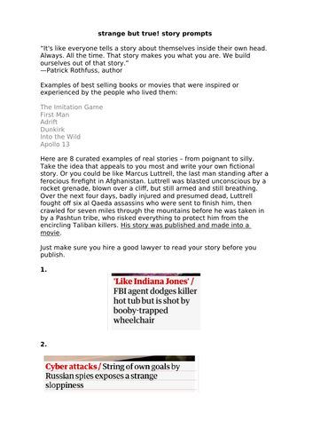 strange but true! story prompts | Teaching Resources