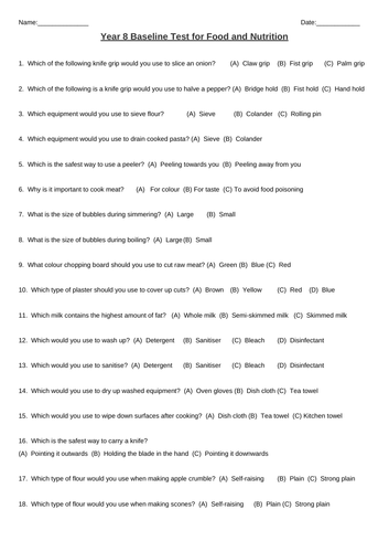 Year 8 food resources: SOW,Baseline test,Knowledge organisers,Practice ...