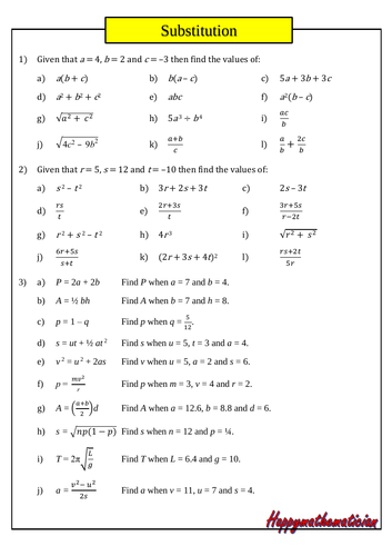 Substitution - Over 50 Questions With Answers | Teaching Resources