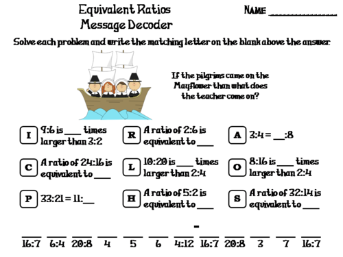 Equivalent Ratios Thanksgiving Math Activity: Message Decoder ...