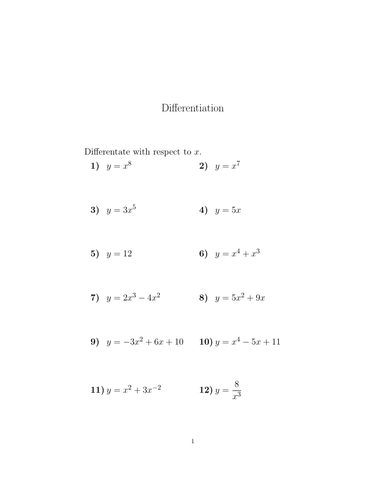 Differentiation basic rules worksheet (with solutions) | Teaching Resources