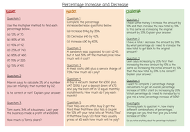 Percentage Increase And Decrease Multiplier Method Teaching Resources