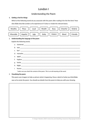 London (William Blake) for GCSE ~ worksheets and lesson plans for 3 ...
