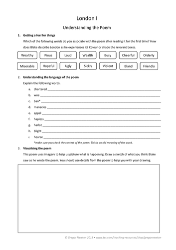 London (William Blake) for GCSE ~ worksheets and lesson plans for 3 ...