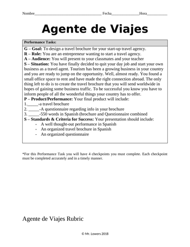 Spanish Research Project Travel Unit Performance Task Levels 3 or 4 El ...