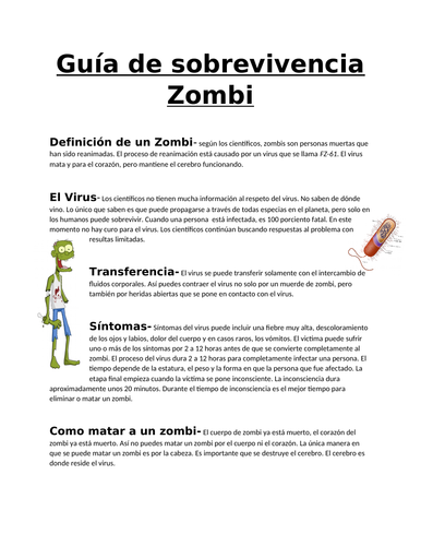 Spanish Zombie Survival Guide; Reading Comprehension/ Sub Plan for ...