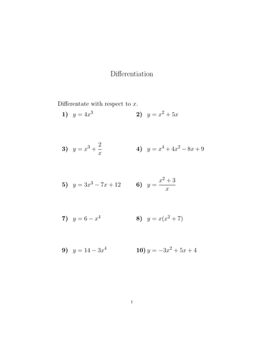 Differentiation Basic Rules For Gcse Igcse Worksheet No 2 With