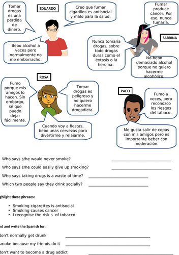 KS4 Spanish: Smoking, drinking, drugs (healthy living) | Teaching Resources
