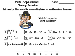 Solving Multi Step Equations Thanksgiving Math Activity: Message ...