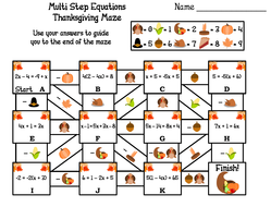 Solving Multi Step Equations Activity: Thanksgiving Math Maze ...