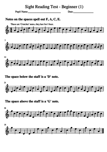 Treble Clef - Beginner - Sight Reading Booklet | Teaching Resources
