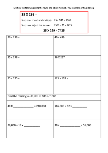 Round and Adjust Multiplication method - KS2 - Homework 3 levels ...