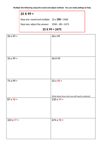 Round and Adjust Multiplication method - KS2 - Homework 3 levels ...
