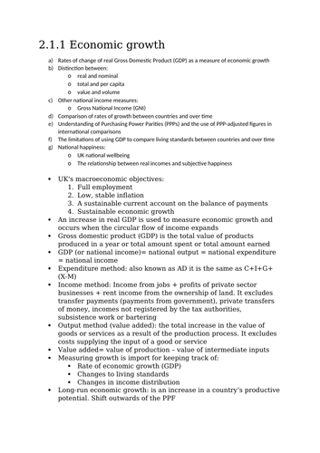 Edexcel Economics AS-level Unit 2.1 Measures of economic performance ...