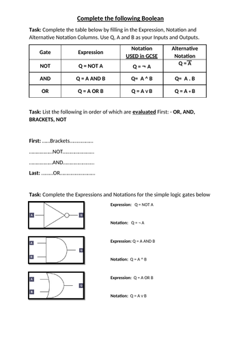 Boolean Algebra lesson including workbook and answers | Teaching Resources