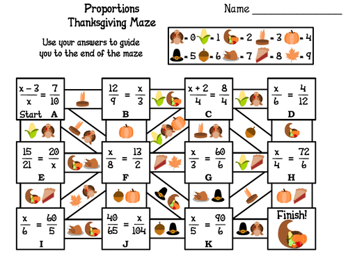 Proportions Activity: Thanksgiving Math Maze | Teaching Resources