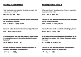 Differentiated Worksheets for Reacting Masses C5 Chemistry | Teaching ...