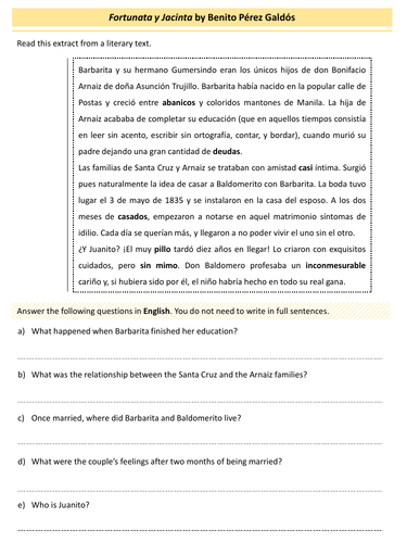 GCSE Spanish Reading skills - literary text | Teaching Resources