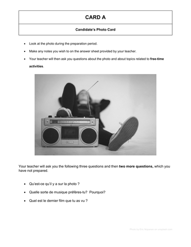 French AQA GCSE Free time activities Photo Cards | Teaching Resources