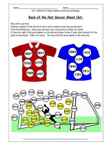 Number Subtraction Y4 Subtract 4-digit numbers one exchange - Soccer ...