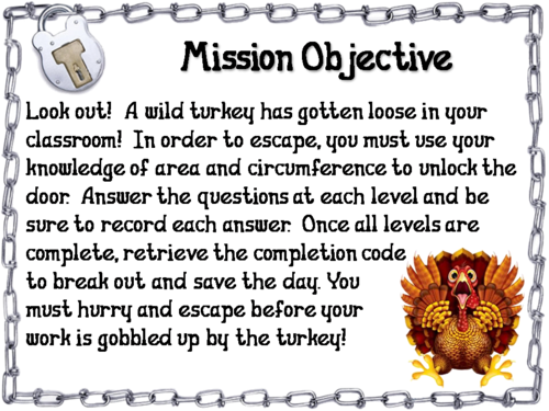 Area and Circumference of a Circle Game: Escape Room Thanksgiving Math ...