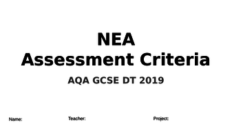 AQA GCSE DT 9-1 Assessment Criteria Breakdown | Teaching Resources