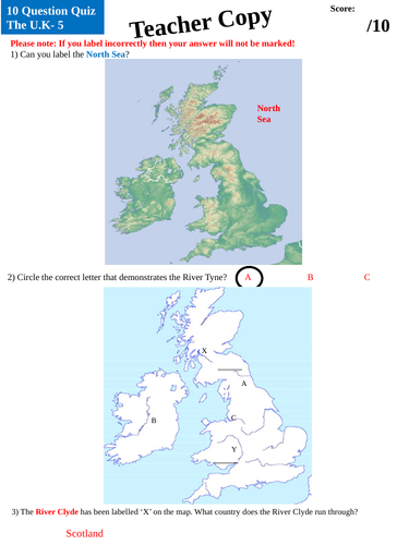 Global Location 10 Question Quiz - UK (+Teacher Copies) | Teaching ...