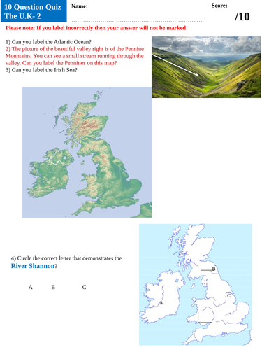 Global Location 10 Question Quiz - UK (+Teacher Copies) | Teaching ...