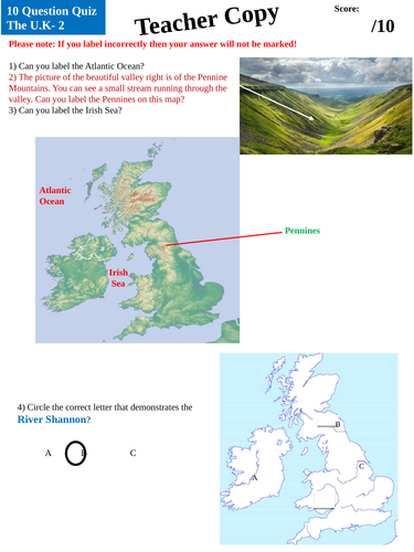 Global Location 10 Question Quiz - UK (+Teacher Copies) | Teaching ...