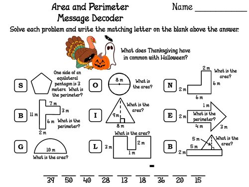 Area and Perimeter Thanksgiving Math Activity: Message Decoder ...